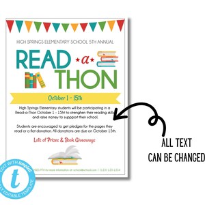 Editable Read-a-thon Flyer & Pledge Form Template | School Fundraiser ...