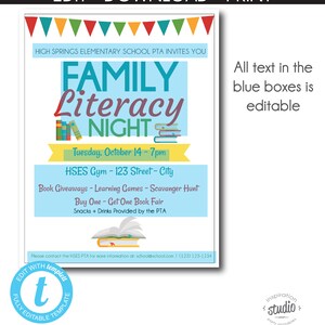 Family Literacy Night Event Flyer Template, School Book Night Flyer ...