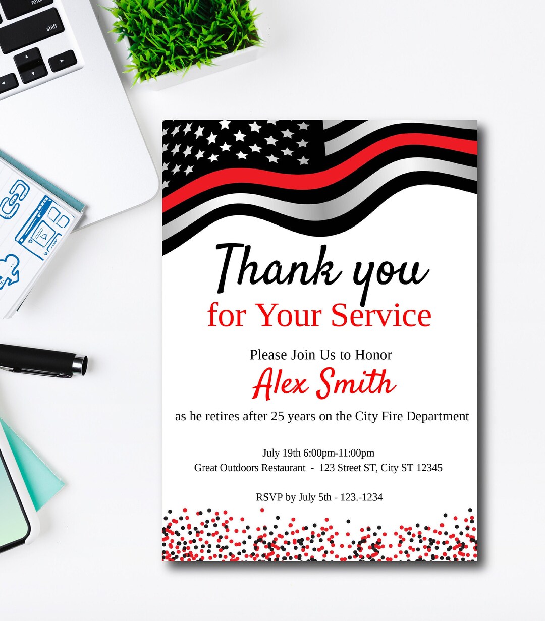 Firefighter Retirement Invitation Template | Thank You for Your Service ...