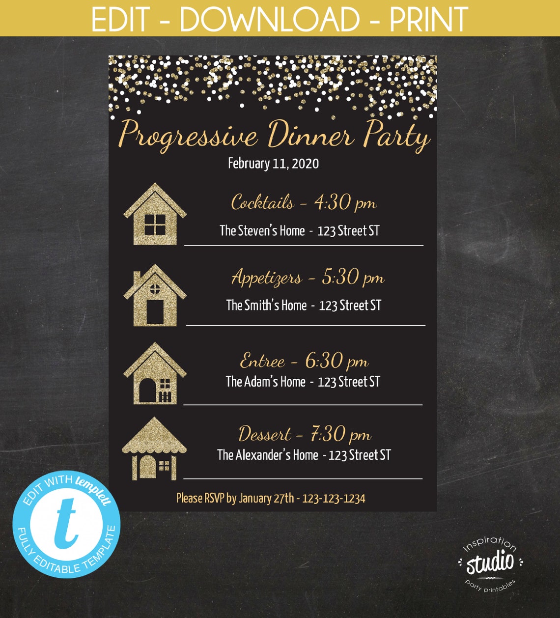 Progressive Dinner Party Invite Template Neighborhood Dinner | Etsy
