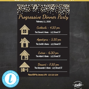 Progressive Dinner Party Invite Template, Neighborhood Dinner Party ...
