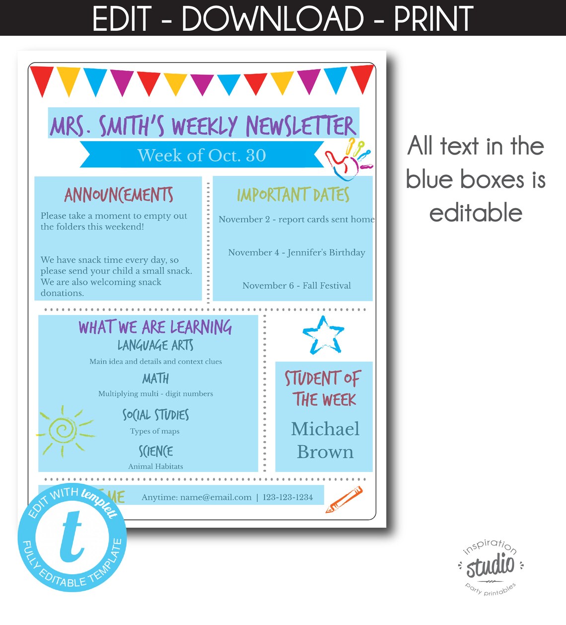 Editable Weekly Teacher Newsletter Template Notes to Parents - Etsy