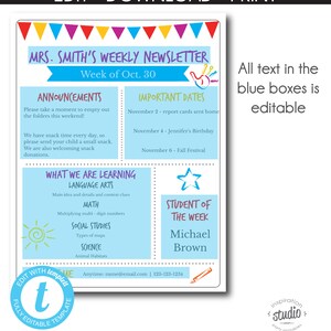 Editable Weekly Teacher Newsletter Template | Notes to Parents Template ...