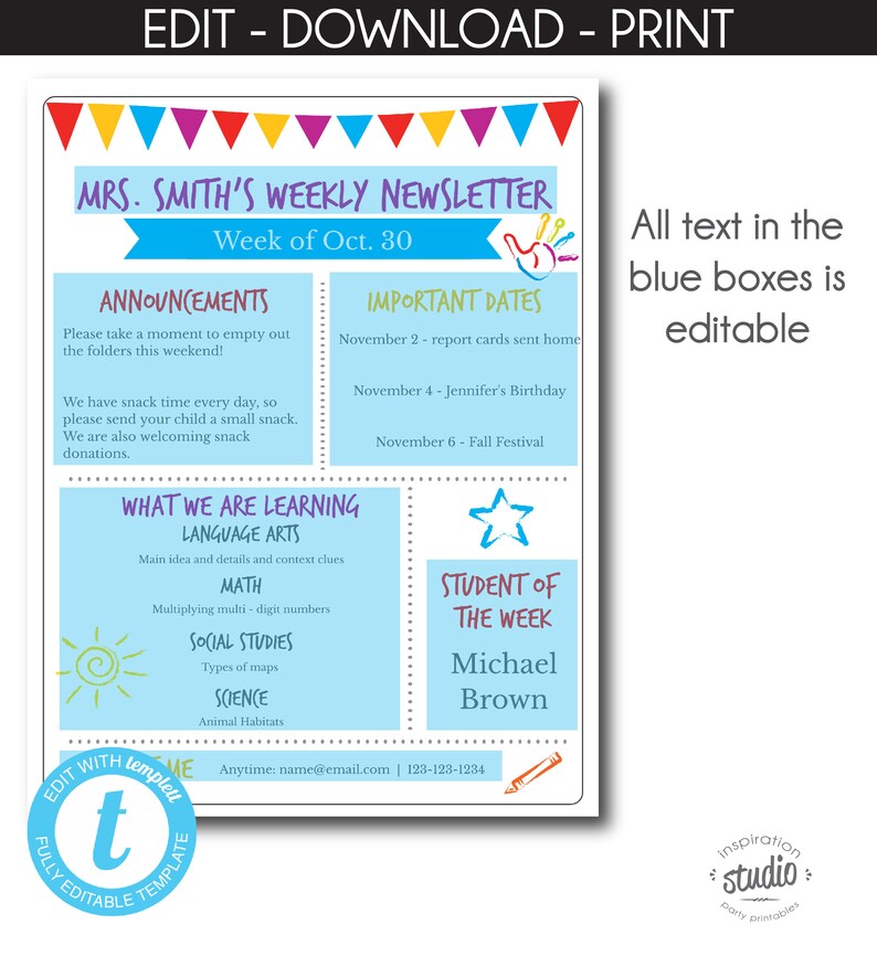 Editable Weekly Teacher Newsletter Template Notes to Parents - Etsy