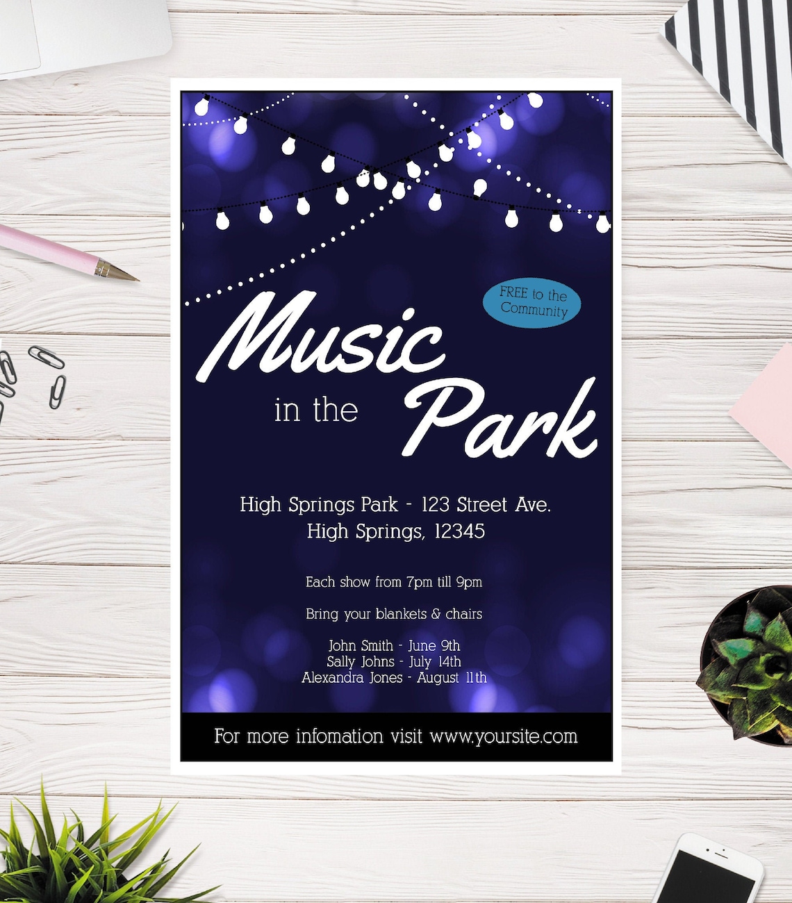 Concert Flyer and Poster Template Music in the Park Summer - Etsy