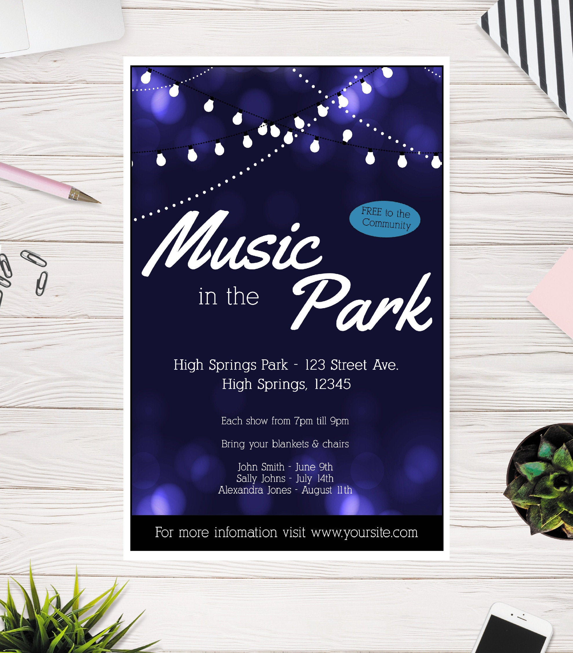 Concert Flyer and Poster Template, Music in the Park, Summer Music ...