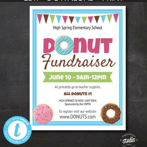 Donut Fundraiser Flyer Template Donut Sale PTA PTO School - Etsy