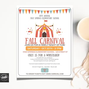 Fall Carnival Flyer Template, Festival Event for Schools, Churches, PTA ...