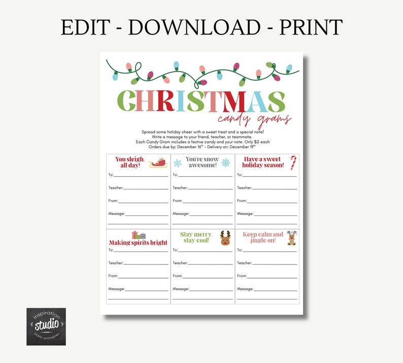 Printable Christmas Candy Grams for Kids and Teens Canva Template ...