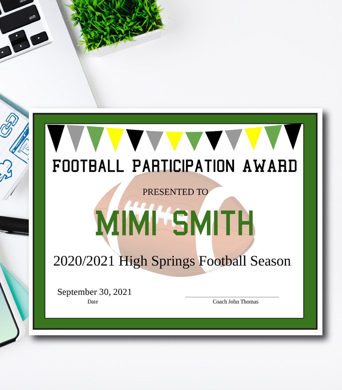 Editable End of Season Football Award Certificates Custom - Etsy