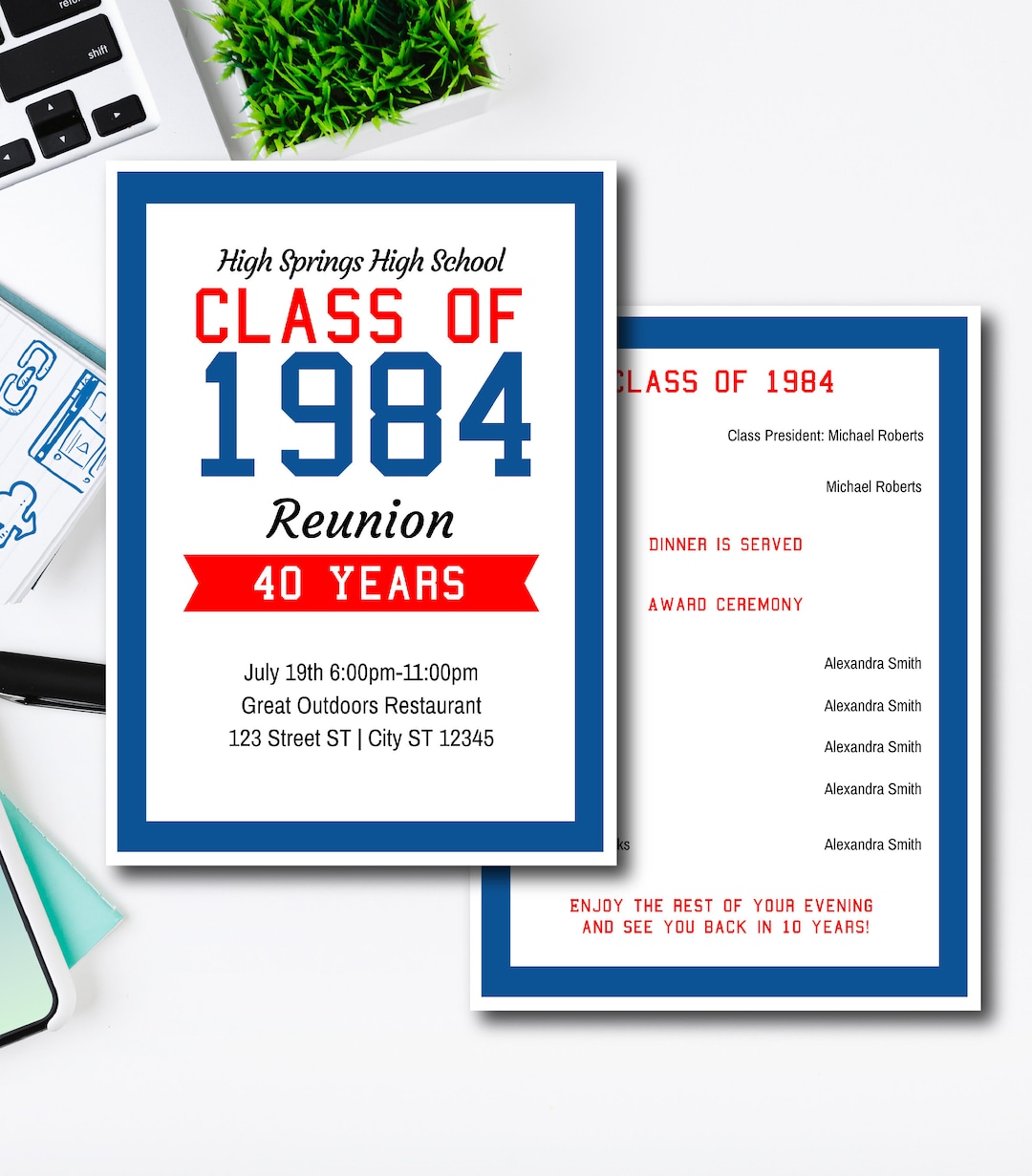 High School Reunion, College Reunion, Printable Program Double Sided ...