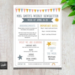 Editable Weekly Teacher Newsletter Template, Notes to Parents Template ...