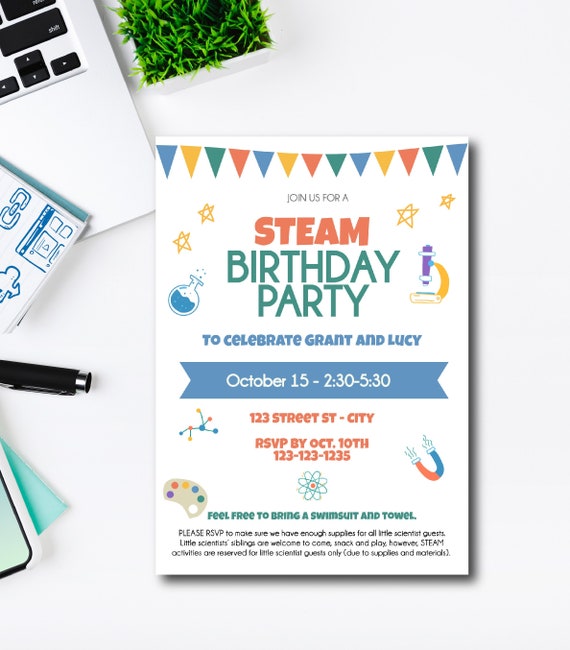 Steam Birthday Invitation Template, Science Birthday, Easy to use ...
