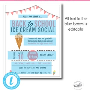 Back to School Ice Cream Social Event Flyer | Printable Template ...