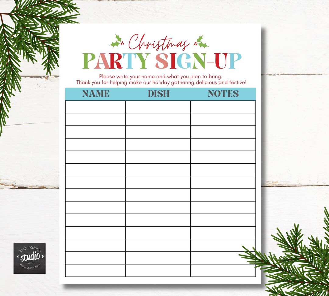 Christmas Party Sign-up Sheet Template | Holiday Party Sign-up Form ...