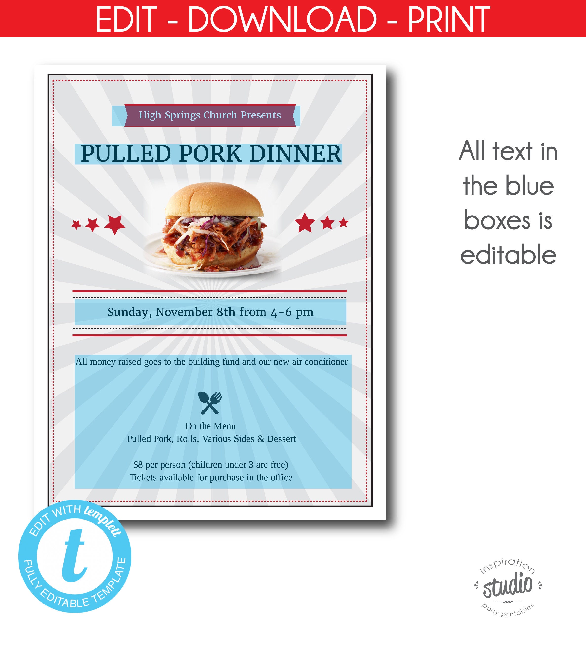 Pulled Pork Fundraiser Flyer Template, Barbecue Dinner Fundraiser Flyer ...