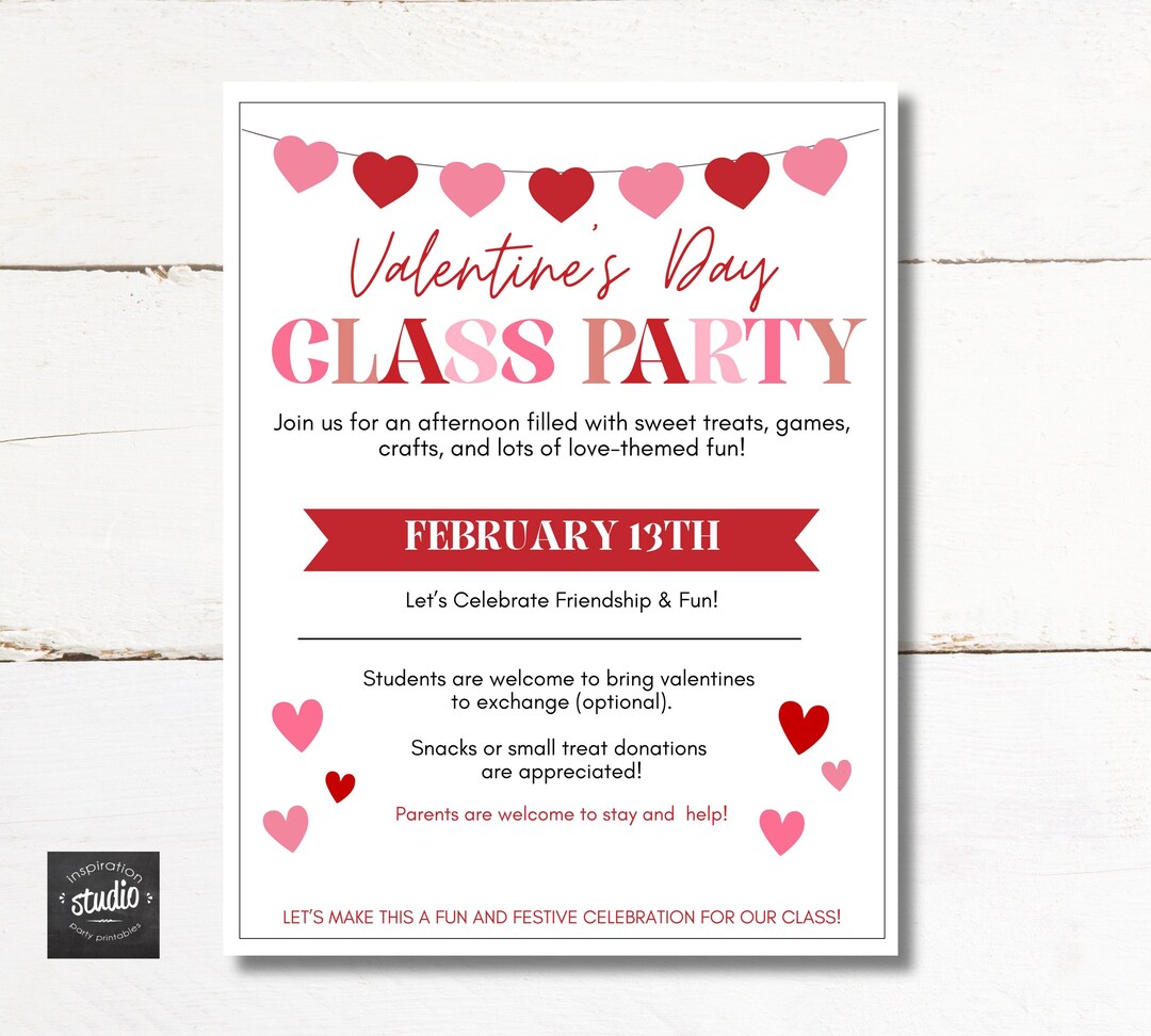 Valentine’s Day Class Party Flyer | Editable School Party Template ...
