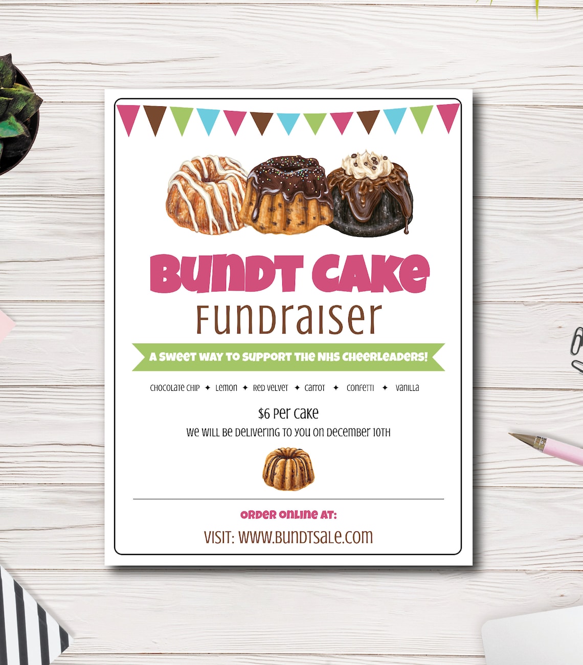 Bundt Cake Sale Fundraiser Flyer Template | School Bake Sale Fundraiser ...