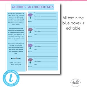 Valentine's Day Carnation Gram Flyer Template | for Schools, Church ...