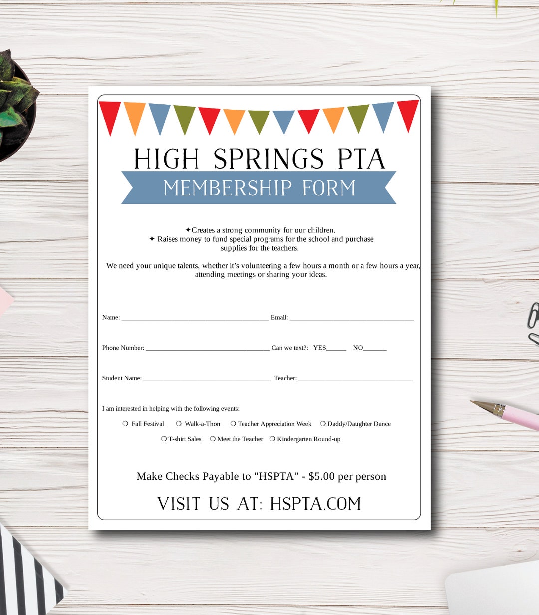 Membership Form PTA, PTSA, PTO Printable Template | Pta Volunteer ...