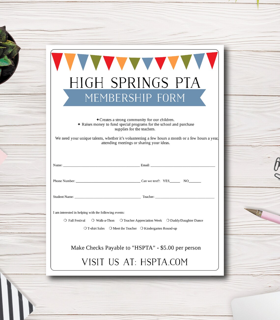 Membership Form PTA PTSA PTO Printable Template Pta - Etsy