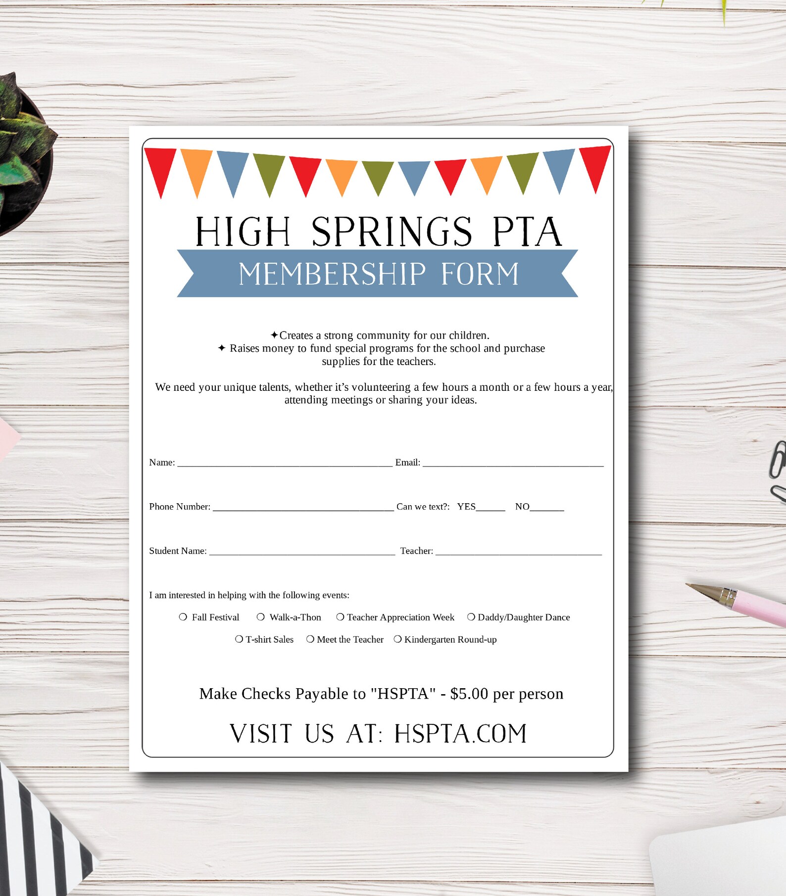 Membership Form PTA PTSA PTO Printable Template Pta - Etsy