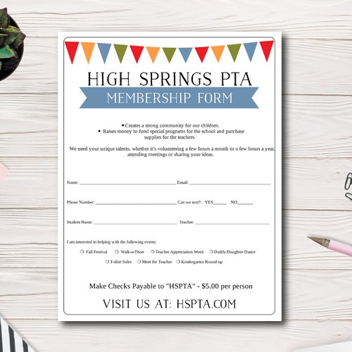 Printable PTO PTA Membership Form Pto/pta Parent Volunteer - Etsy