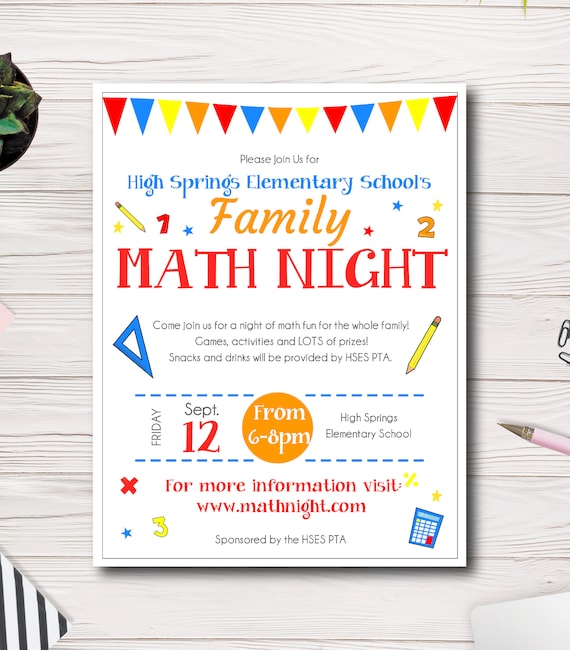 Family Math Night Event Flyer Template, School Math Night Flyer ...