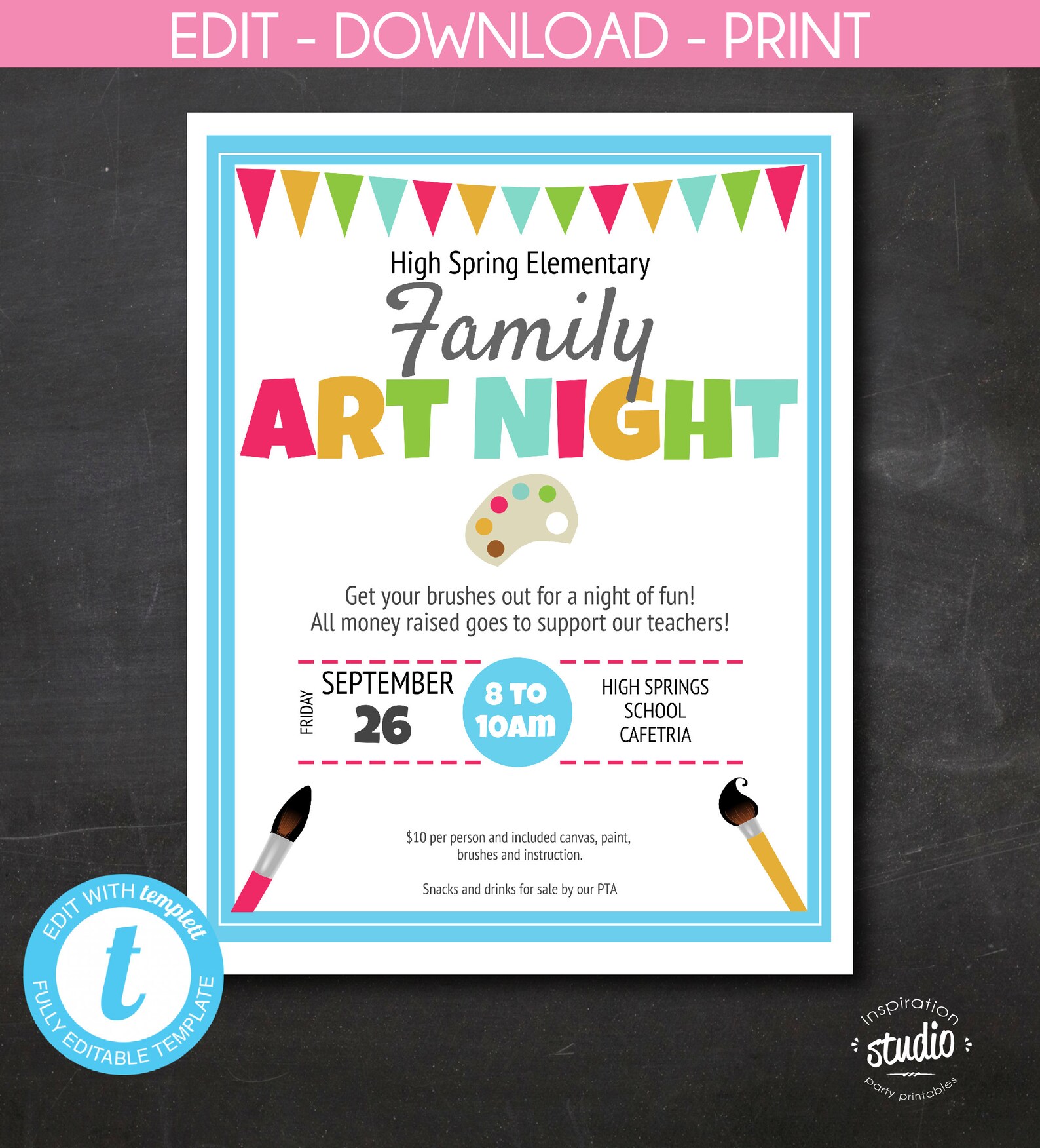 Family Art Night Event Flyer Template, Painting Night Fundraiser Flyer ...