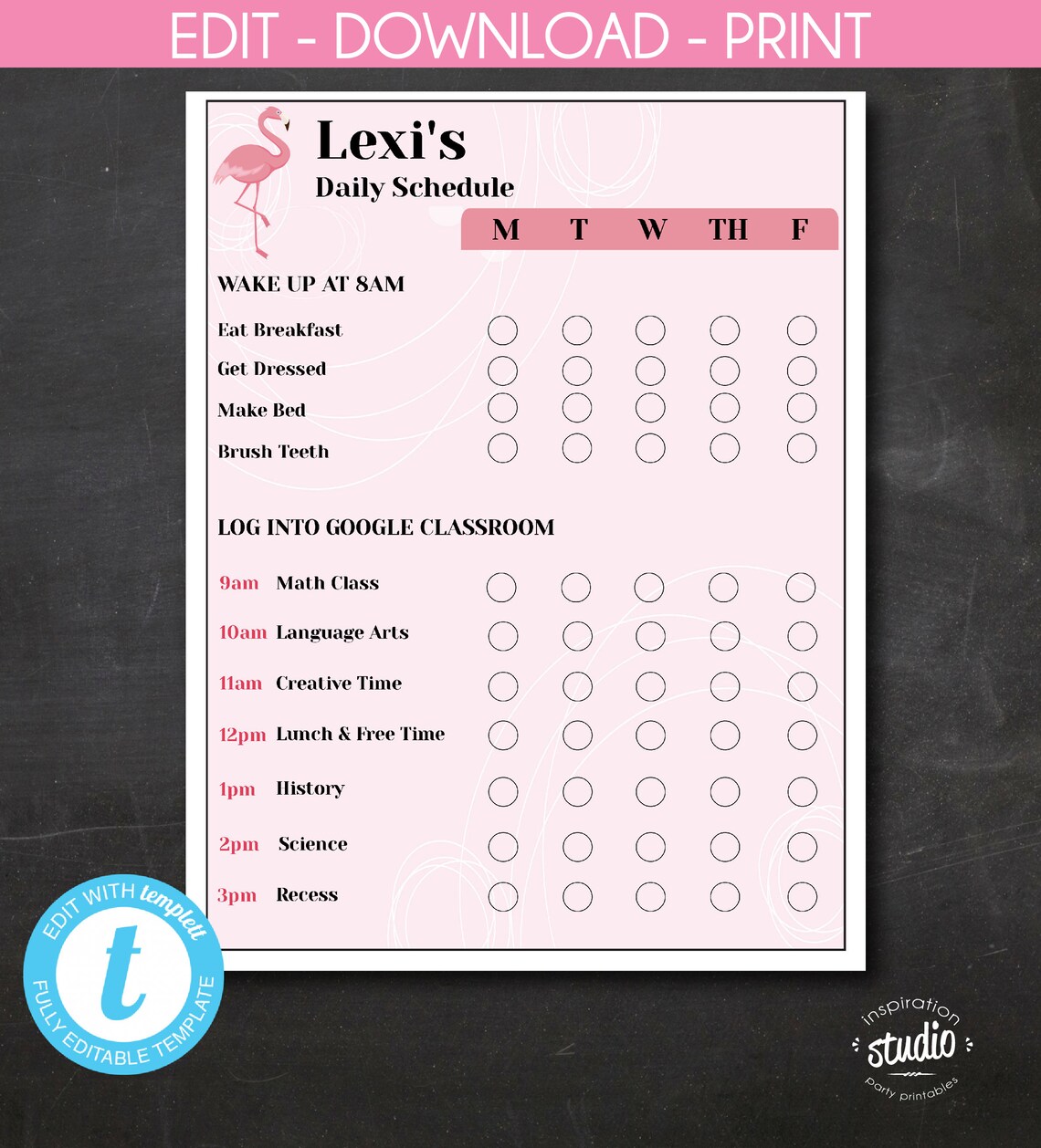 Kids Flamingo Daily School Schedule Template Distant Learning | Etsy