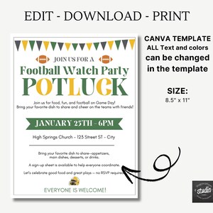 Football Watch Party Potluck Flyer | Game Day Potluck Invitation | Big ...
