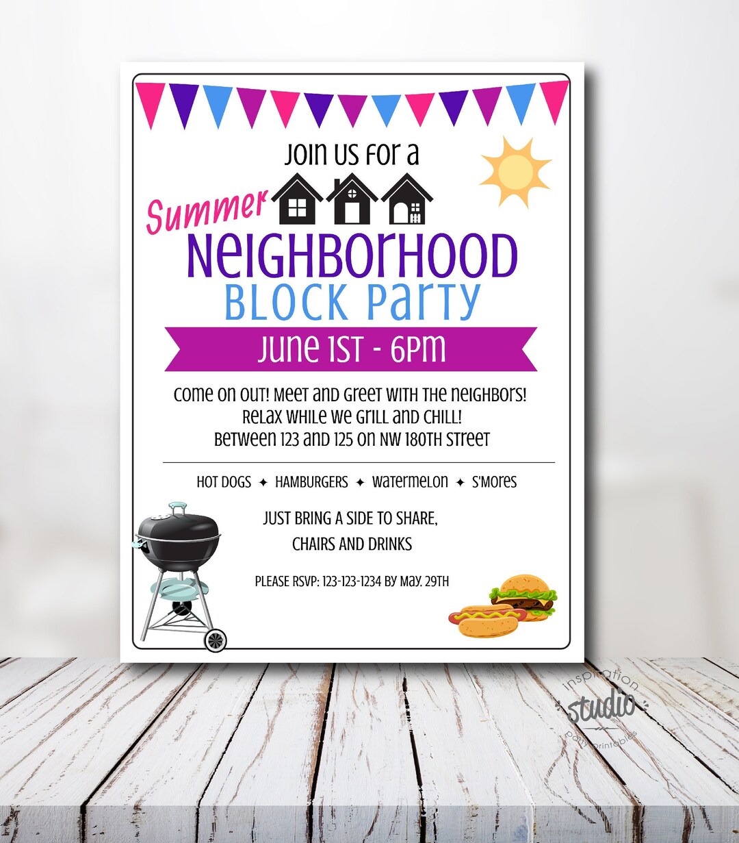 Summer Neighborhood Block Party Flyer Template Summer Backyard Party ...
