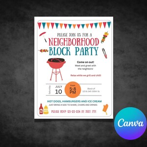 Neighborhood Block Party Flyer Template, Summer Backyard Party Invite ...