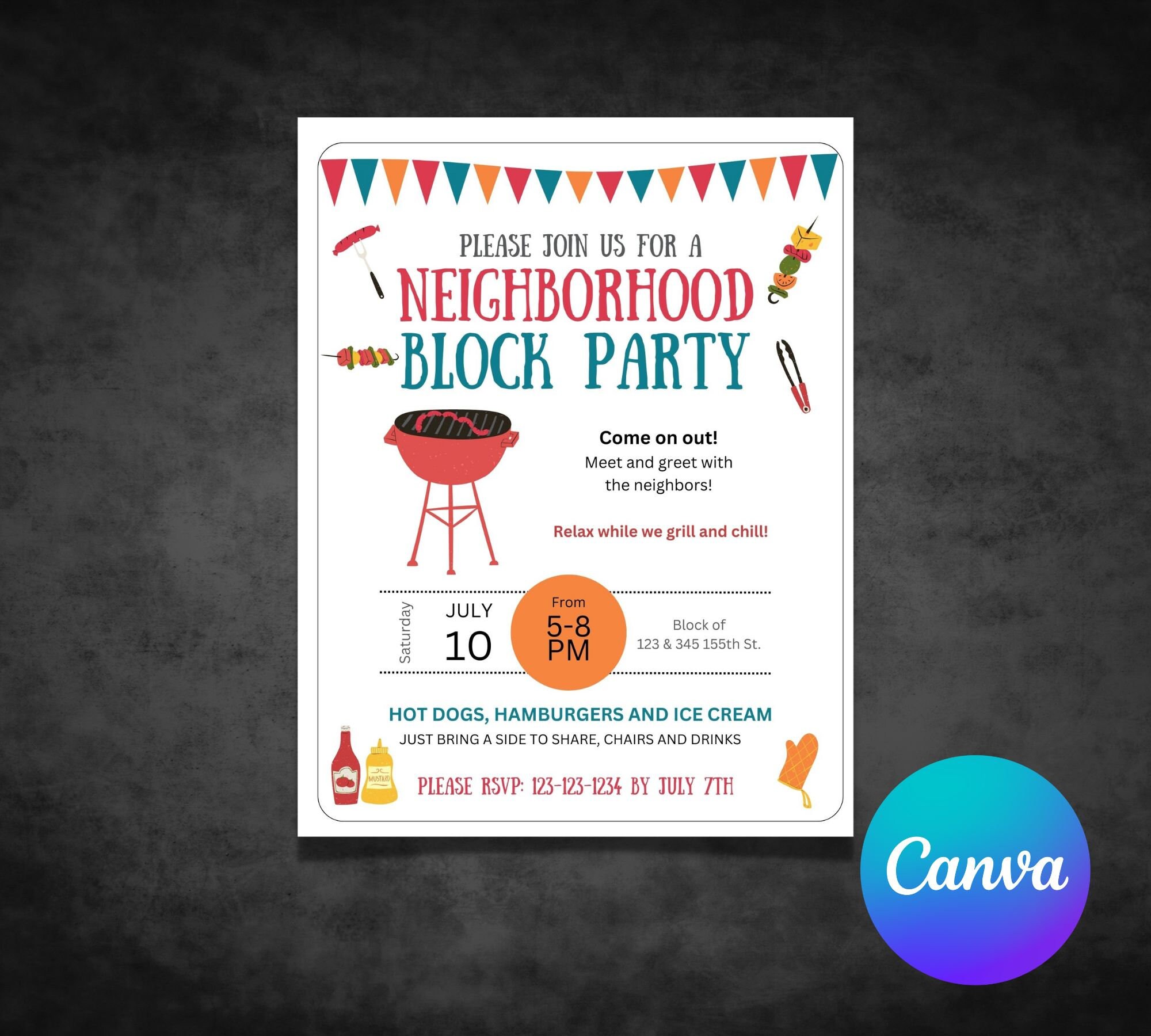 Neighborhood Block Party Flyer Template, Summer Backyard Party Invite ...