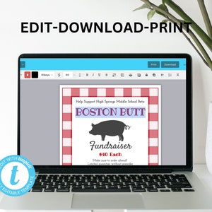 Editable Boston Butt Fundraiser Flyer Template Barbecue Fundraiser BBQ ...