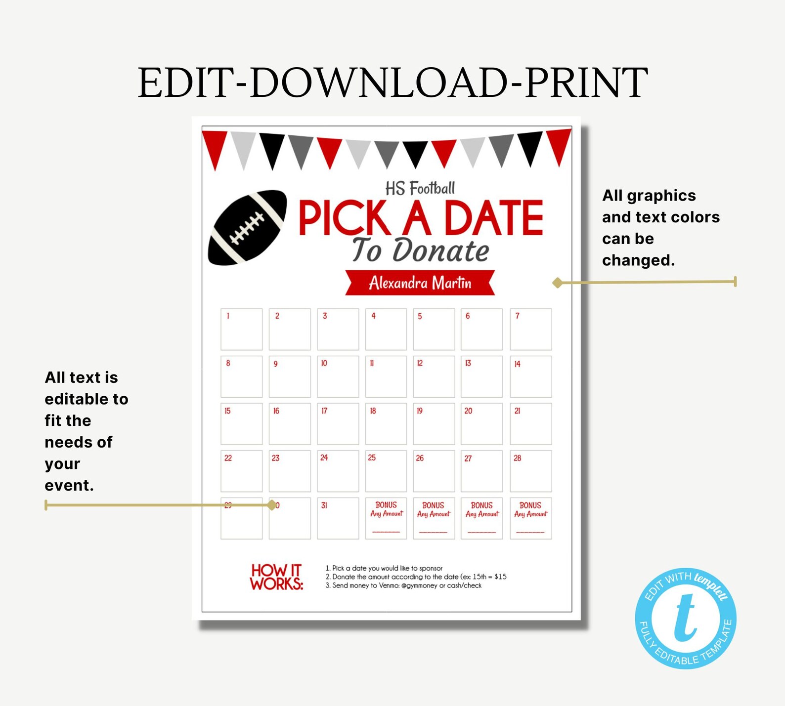 Pick a Date to Donate Football Flyer Template Football Team - Etsy