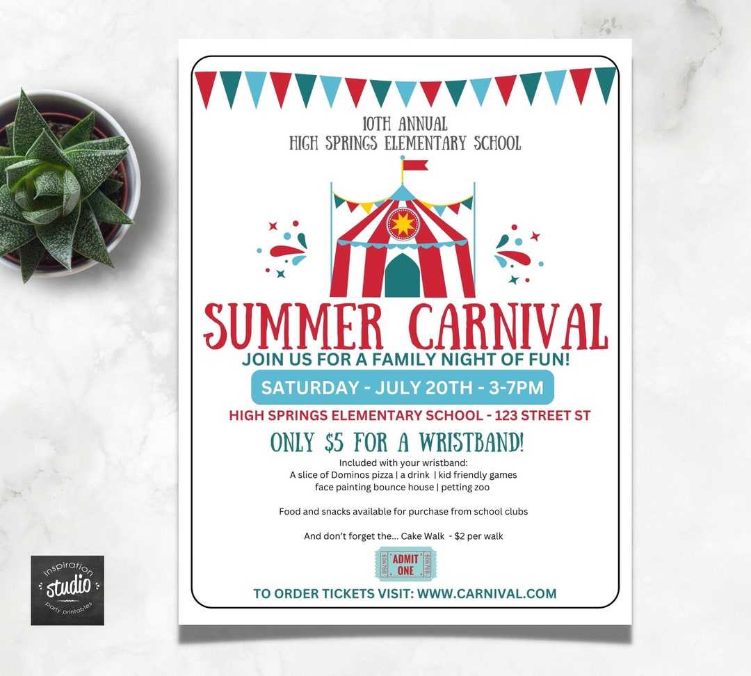 Summer Carnival Flyer Template, Festival Event for Schools, Churches ...