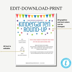 Kindergarten Round up Event Flyer Template, Printable Template, School ...