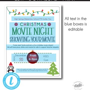 Christmas Movie Night Flyer Template, Movie Night, Family Movie Night ...