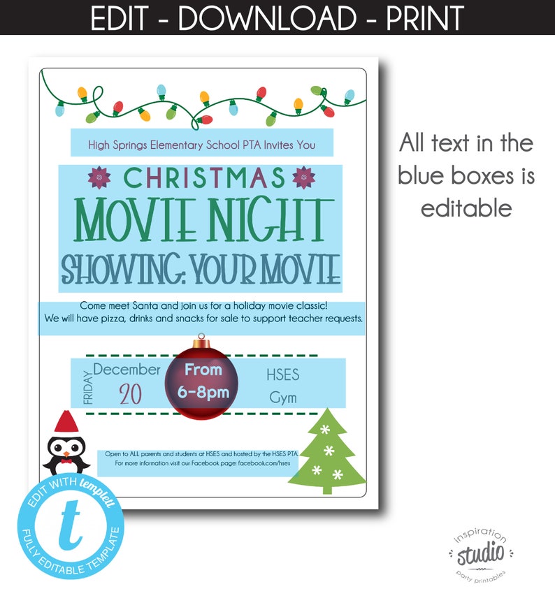 Christmas Movie Night Flyer Template Movie Night Family - Etsy