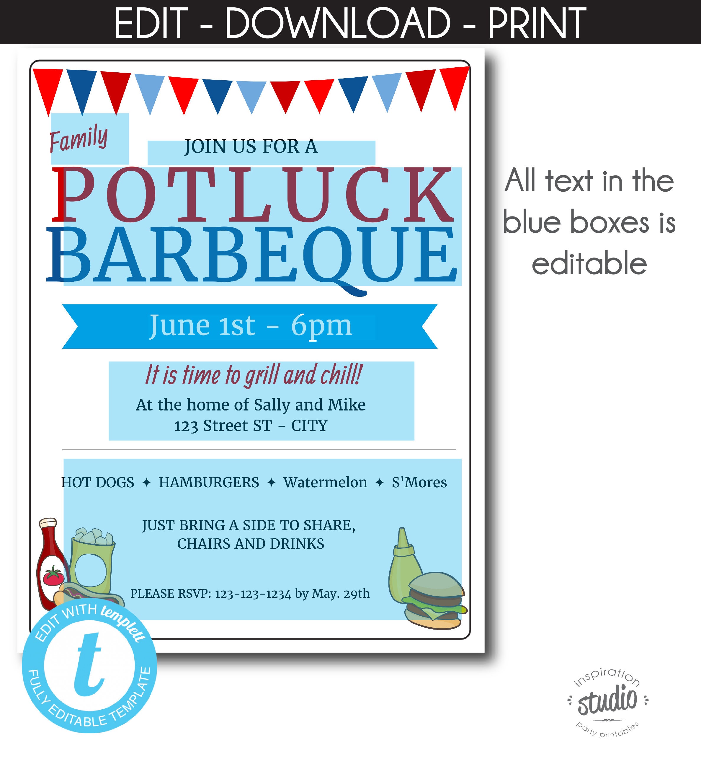 Potluck Barbeque Party Flyer Template Backyard Party BBQ - Etsy Canada