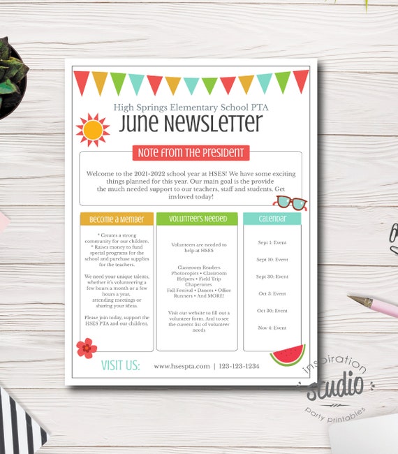 School Newsletter Template, PTA, PTO, PTSA Newsletter Template, Easy to ...