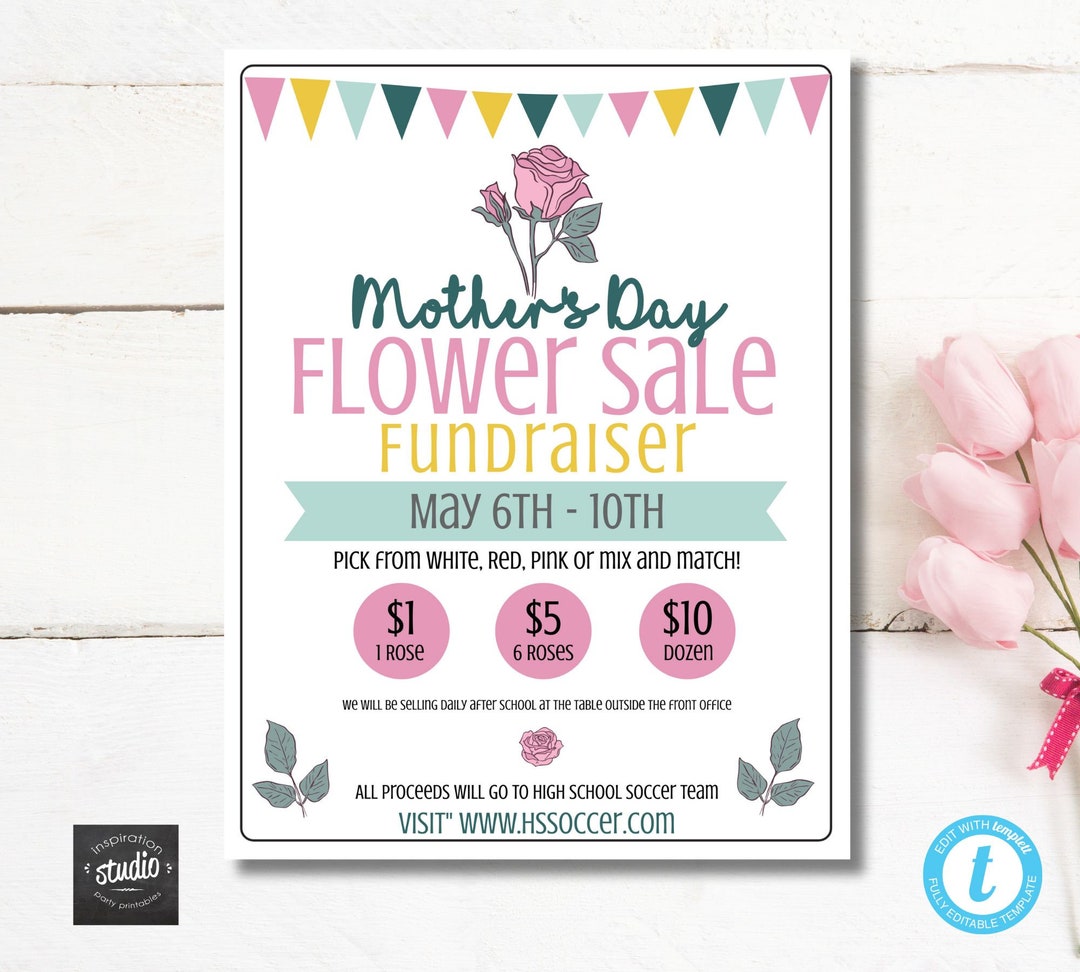 Mother's Day Flower Fundraiser Flyer Template Rose Sale Flyer School ...