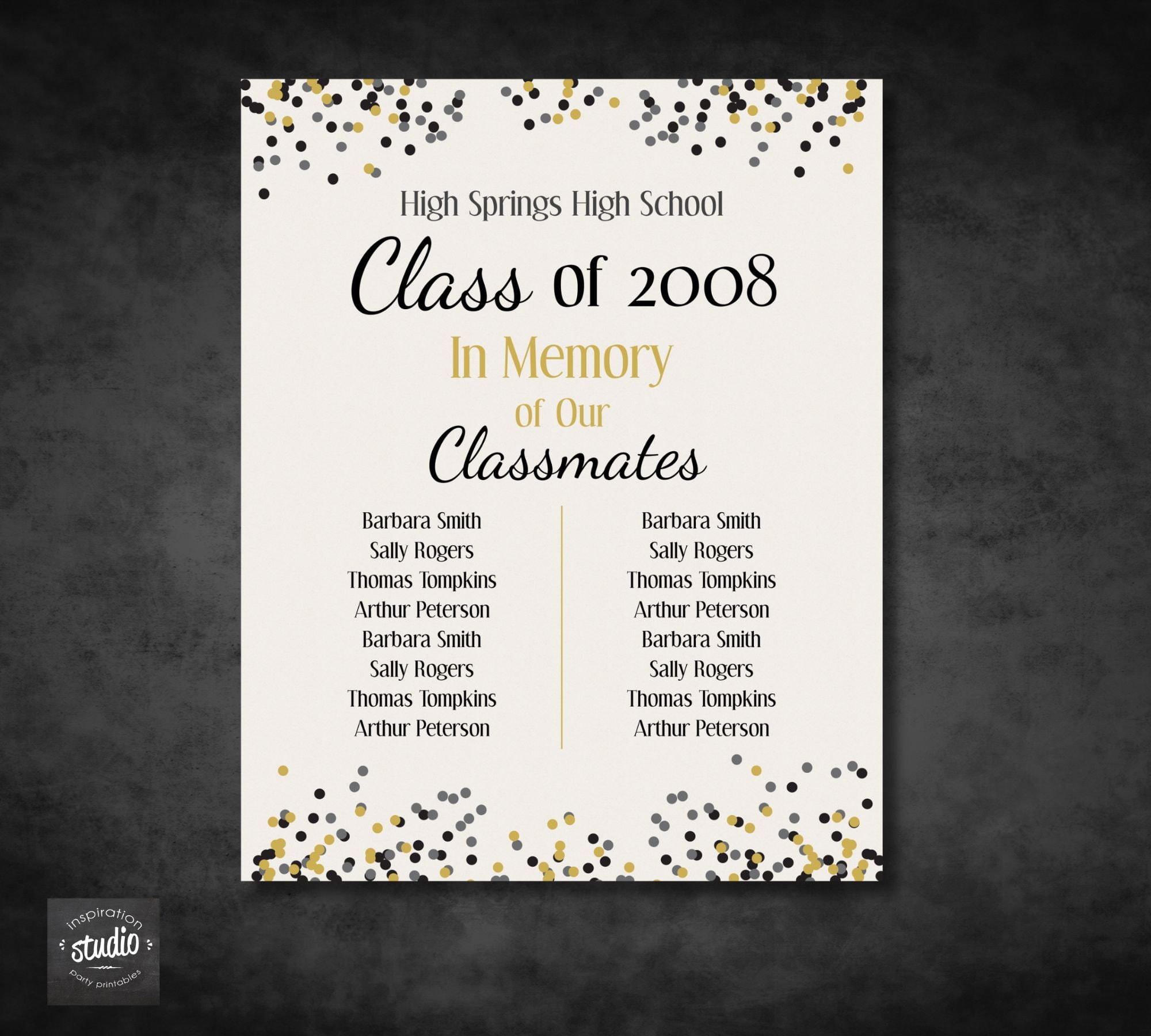 High School Reunion in Memory of Classmates Poster Template, Tribute to ...