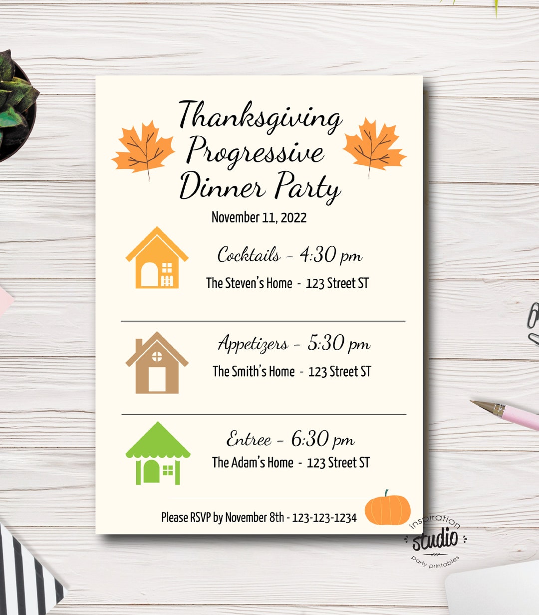 Thanksgiving Progressive Dinner Party Invite Template, Neighborhood ...