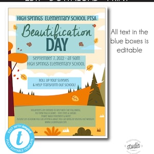 Fall Beautification Day Flyer and Poster | School Clean up Day Flyer ...
