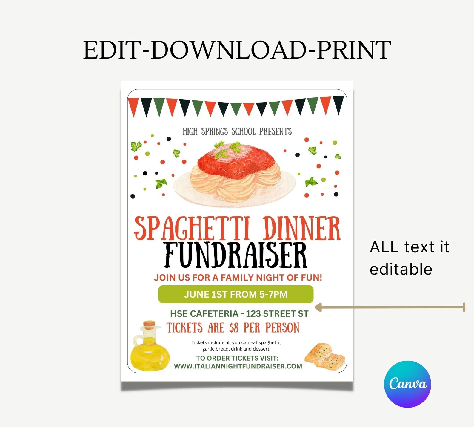 Spaghetti Dinner Fundraiser Flyer Template | Perfect for PTA, PTO ...