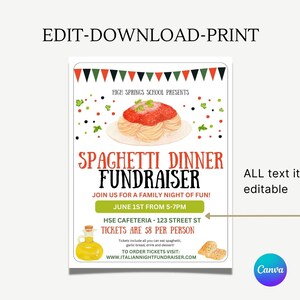Spaghetti Dinner Fundraiser Flyer Template | Perfect for PTA, PTO ...