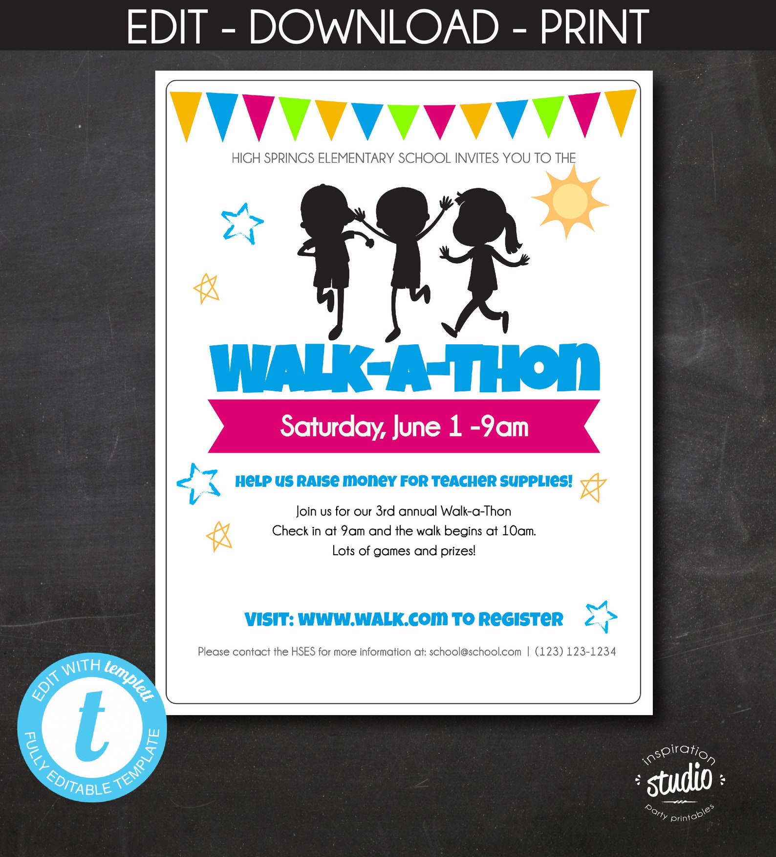 Walk-a-thon Fundraiser Flyer Fun Walk 2k Walk PTA PTO - Etsy