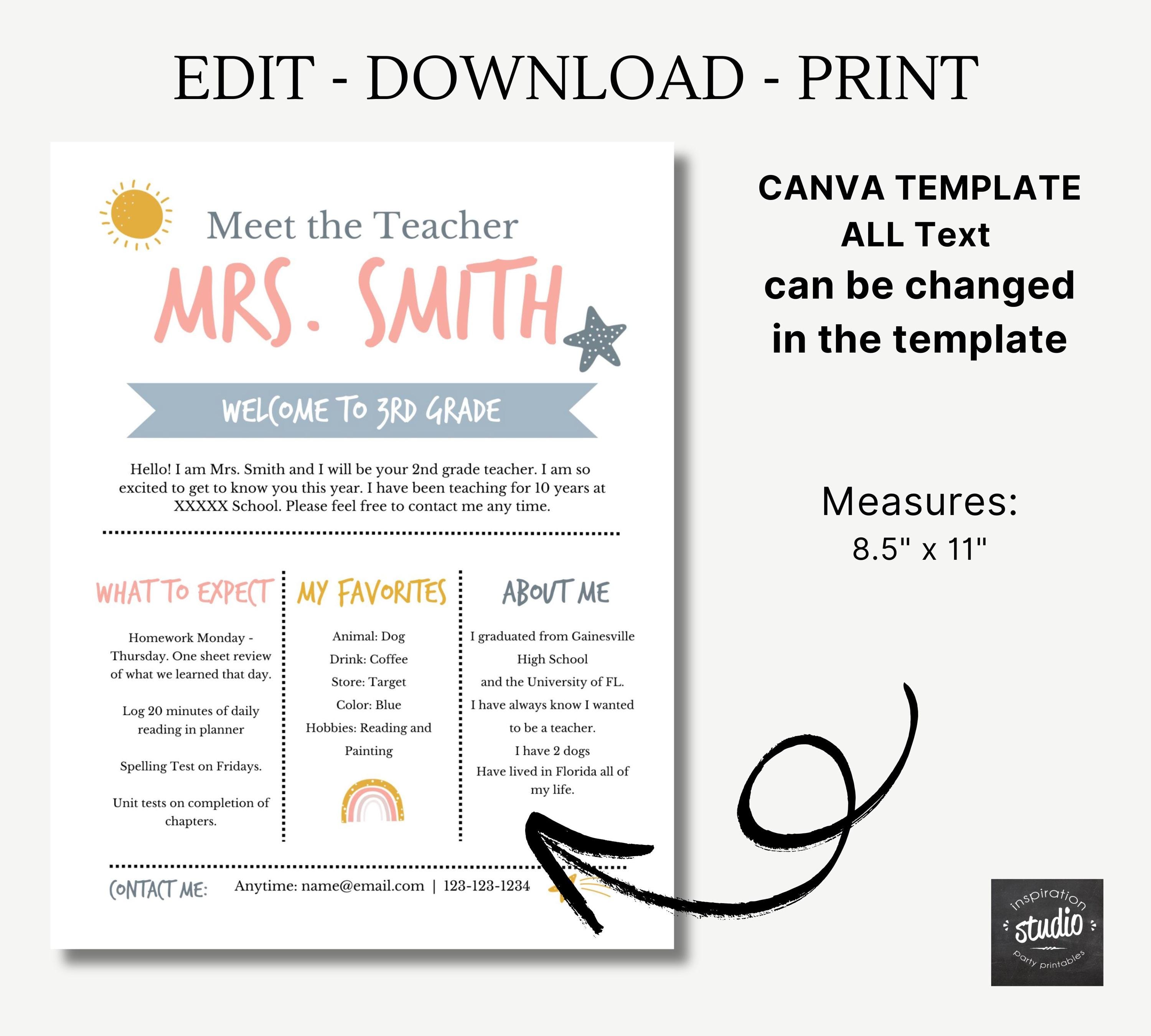 Meet the Teacher Flyer | Editable Canva Template Back to School Welcome ...